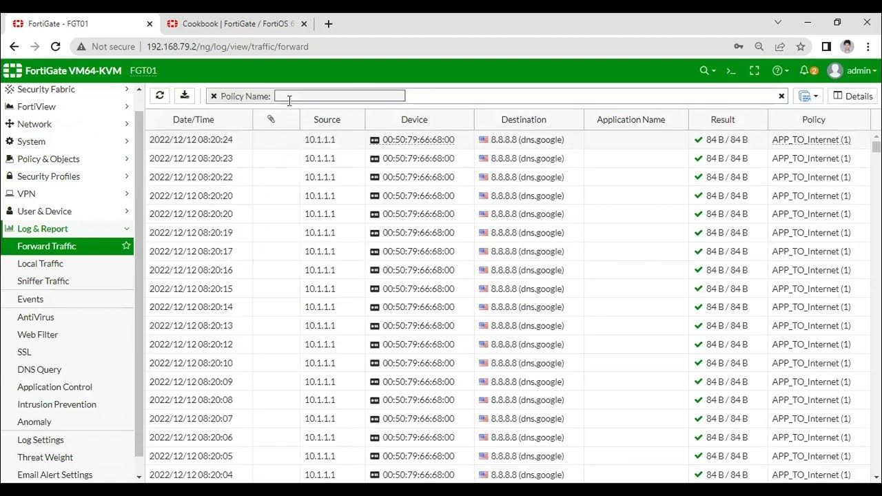 #Fortinet Firewall Forward traffic (source & destination IP) - YouTube