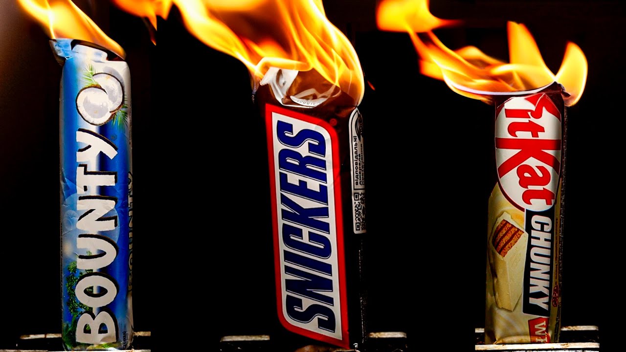 🔥Satisfying ASMR Close-Up! Watch Snickers, KitKat, Bounty & More Burn ...