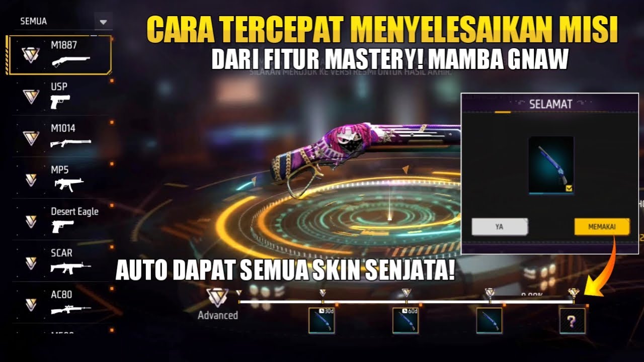 CARA CEPAT MENYELESAIKAN MISI MASTERY FF! DAPAT SKIN M1887 / SG 2 MAMBA ...