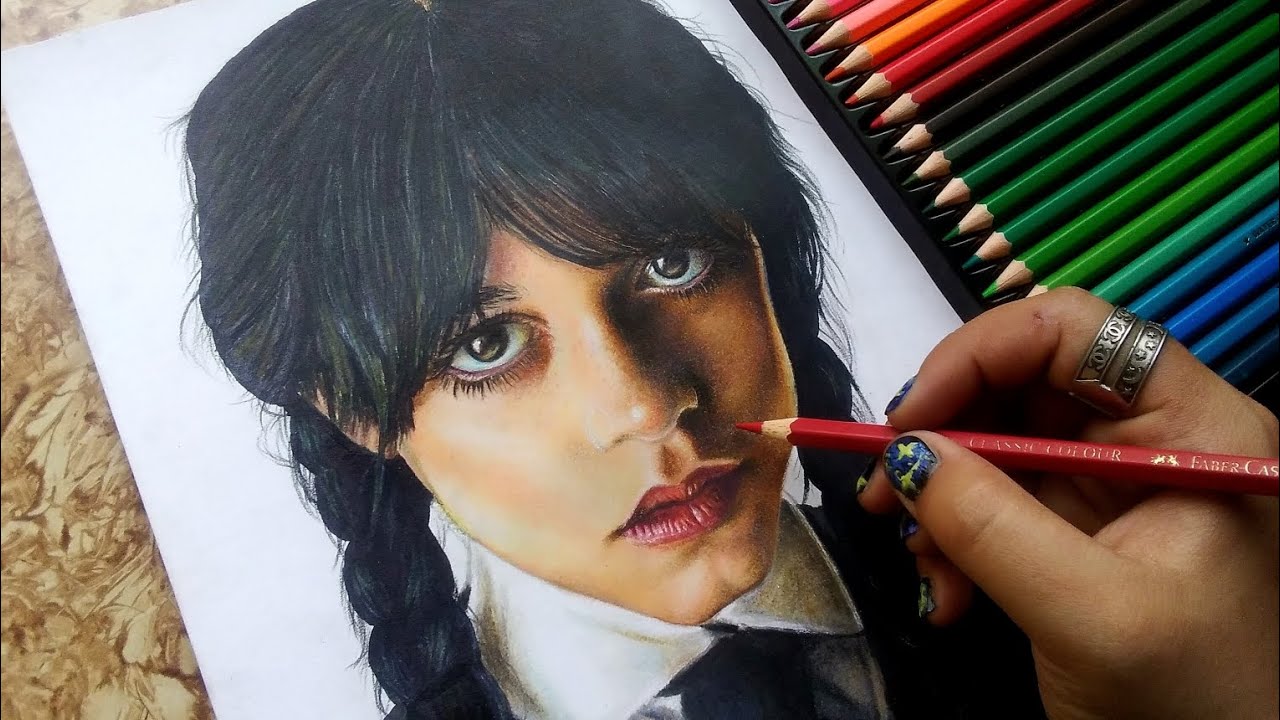 Drawing WEDNESDAY ADDAMS with colored pencils || Wednesday || FUN N ...