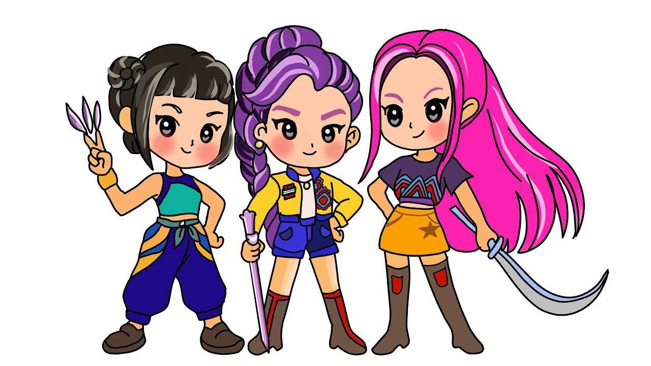 How to draw Huntrix - Rumi, Zoey & Mira from Kpop Demon Hunter - APT ...
