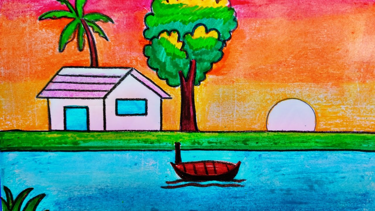 Easy Landscape Scenery drawing with pencil Step by Step || Easy Scenery ...