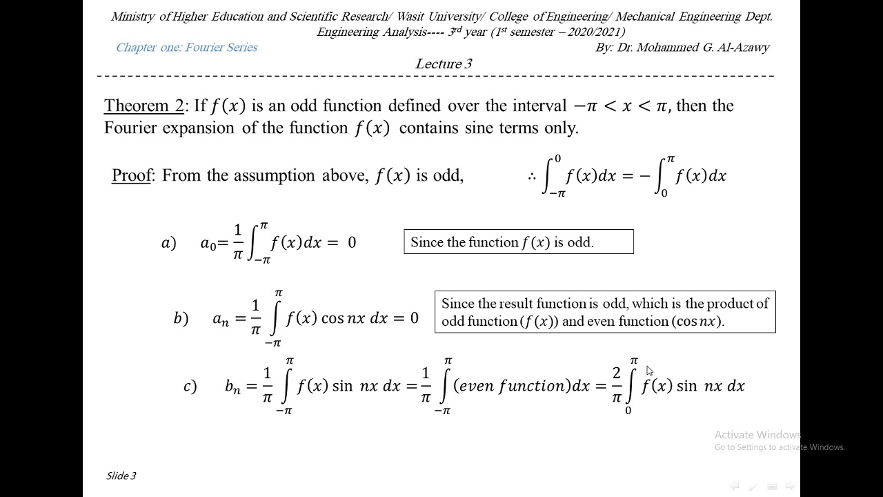 Lec 3 Eng Analysis Fourier Serire Part 1 odd&evenf functions - YouTube