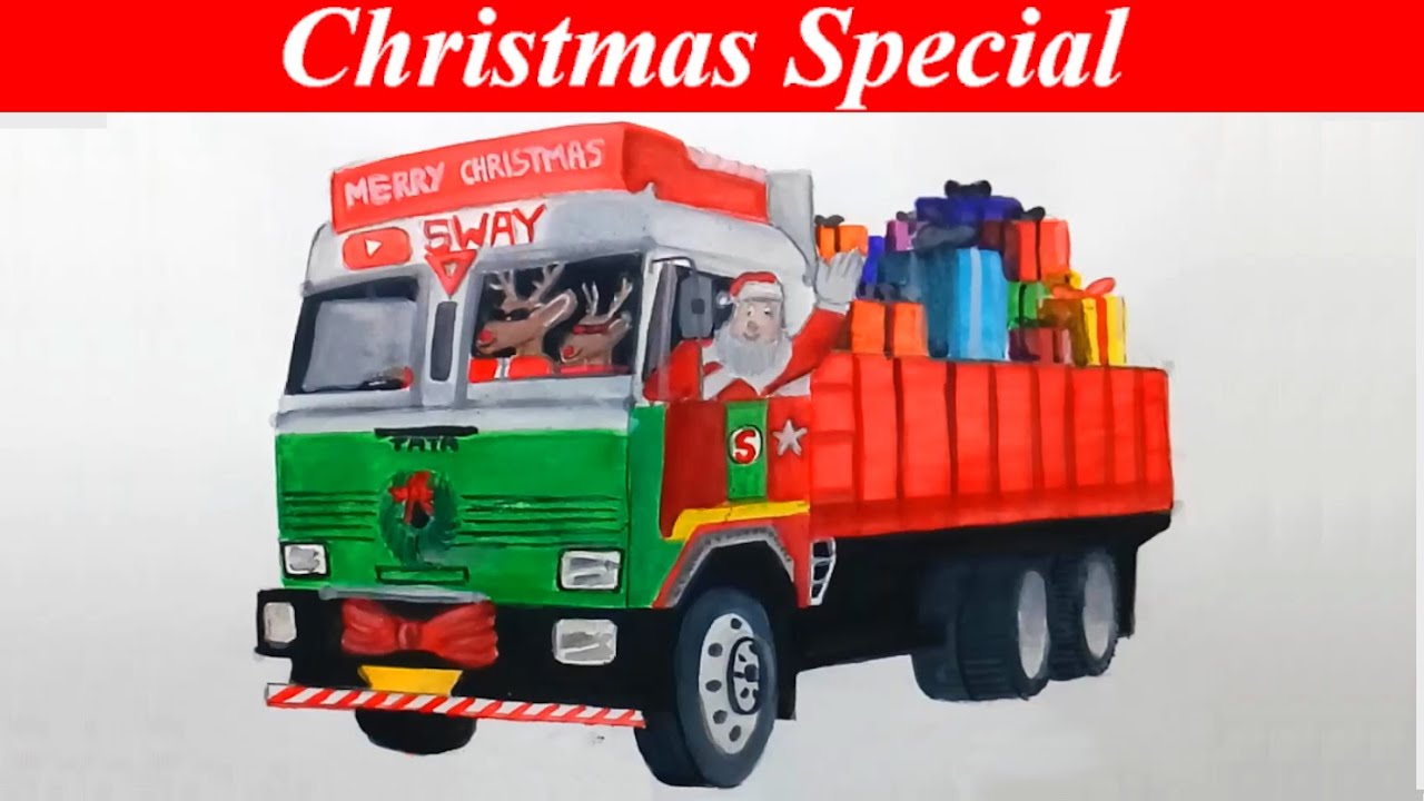Tata Christmas Truck Drawing || SWAY || Step By Step || Watercolor ...