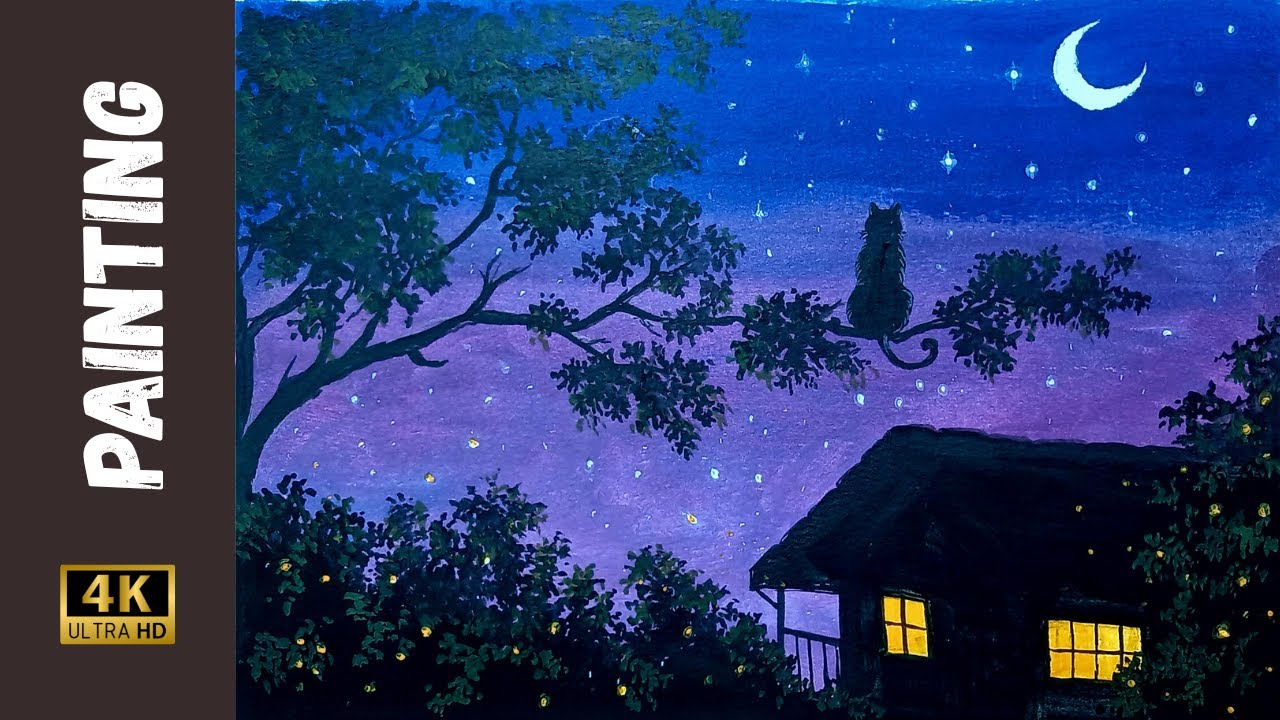 Easy Night Scenery Painting / Easy Acrylic Painting for Beginners - YouTube