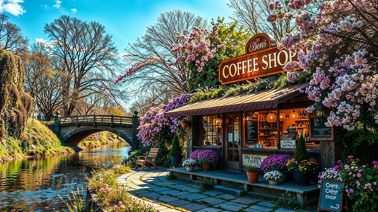 Springtime Street & Smooth Spring Jazz Music at Outdoor Coffee Shop ...