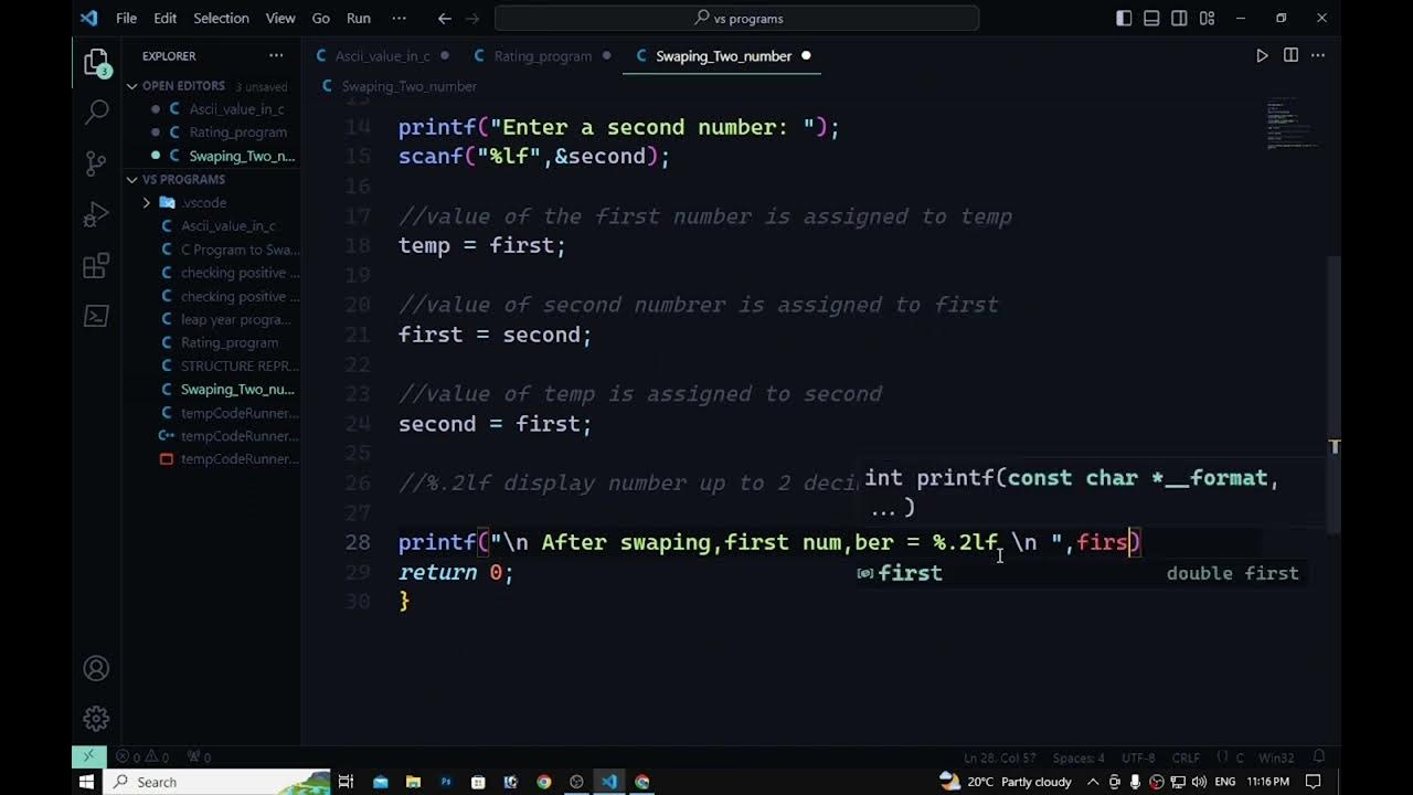 Swaping Two Number In C On Vs Code In Nepali Youtube