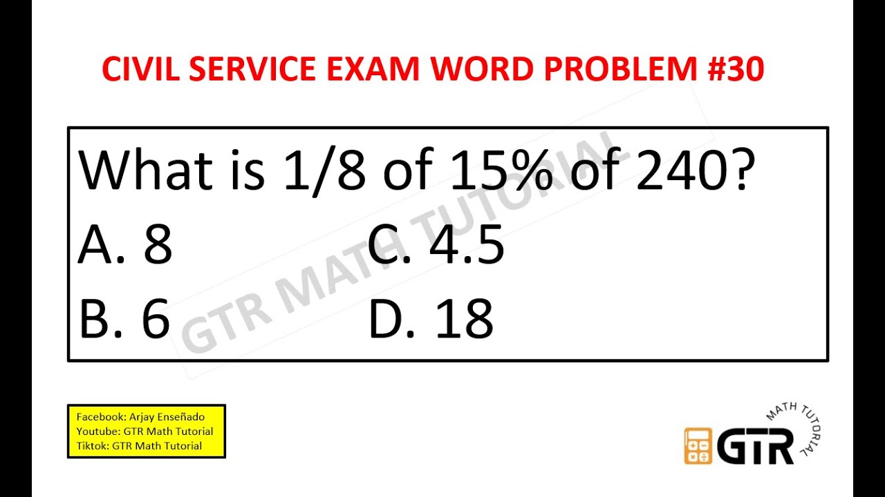 CIVIL SERVICE EXAM WORD PROBLEM #30 - YouTube