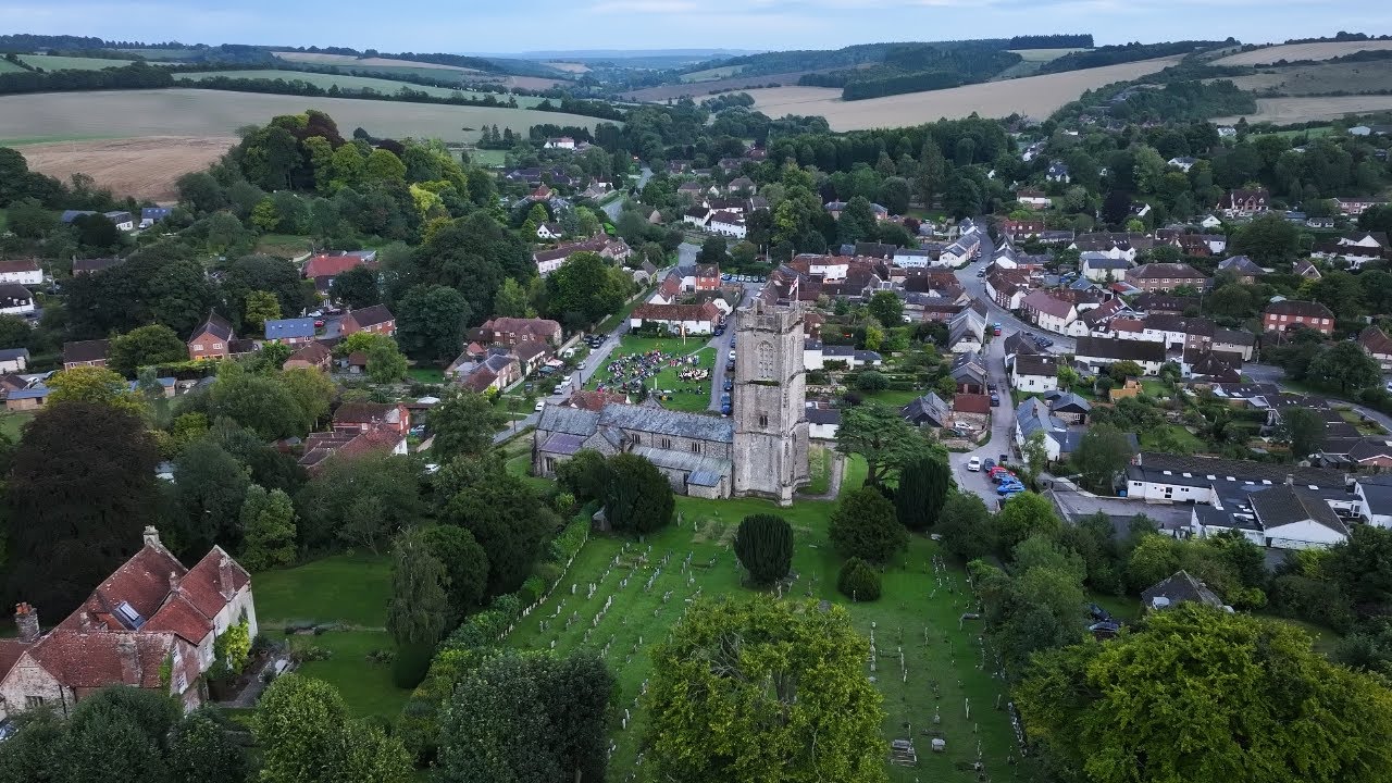 Drone view of the world famous Aldbourne band performing in the village ...