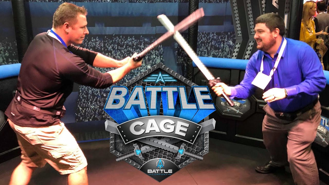 IAAPA 2019: Drew Gets In A Sword Fight In The Battle Cage - YouTube