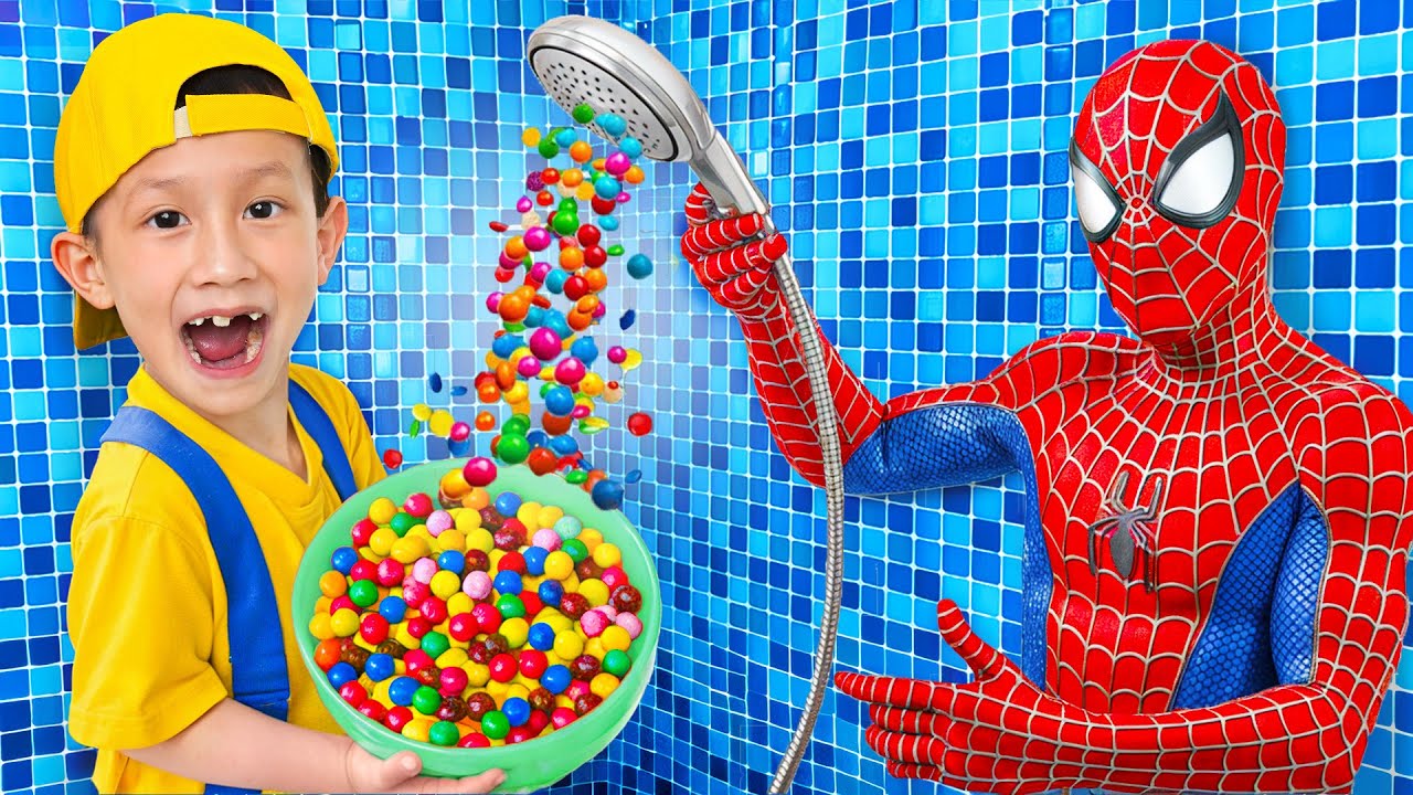 BooTiKaTi and Spiderman Play with Surprise Magic Candy Shower and Learn ...