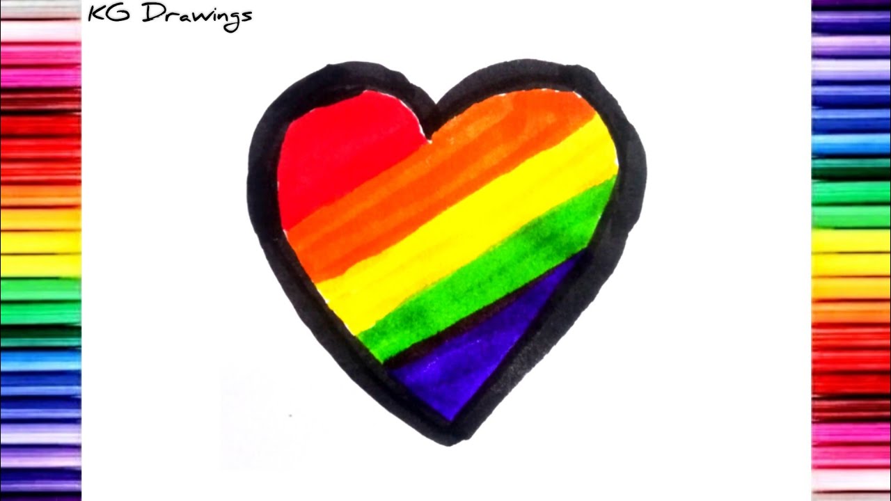 How to draw a Heart for kids/Rainbow Heart/Valentine's day drawing/learning colours and shapes ...