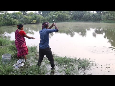 Fishing video || incredible lady & man catch hook fishing 🎣 in forest ...