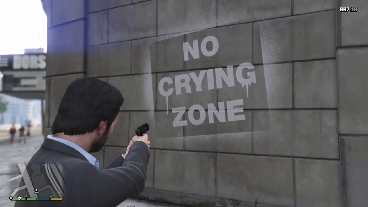 gta 5 no cry zone sign on wall - YouTube