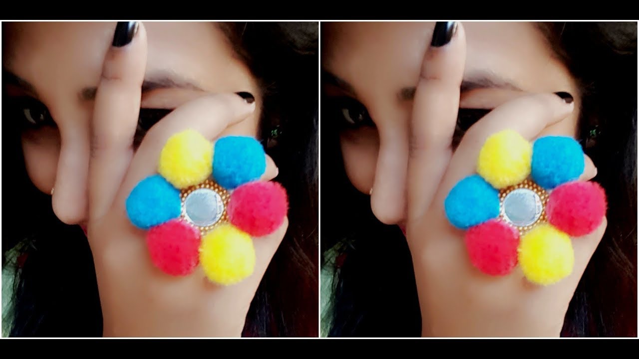 How to make pom pom Ring - YouTube