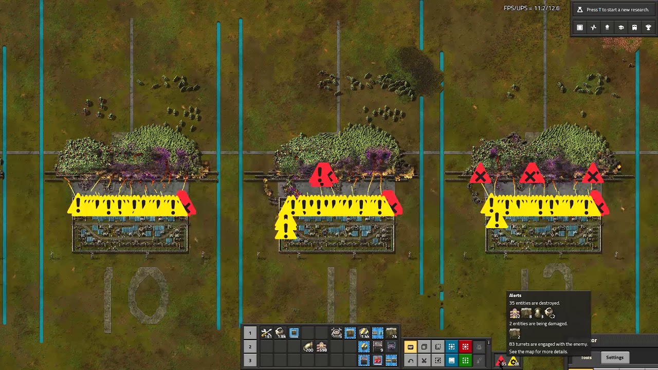 Factorio Testing Wall Designs: Width of Segments (Endurance Round, 3 ...