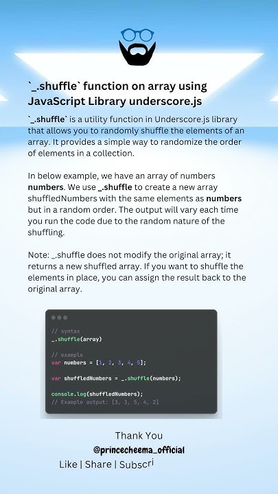 `shuffle` Function On Array Using Javascript Library Underscorejs Youtube 