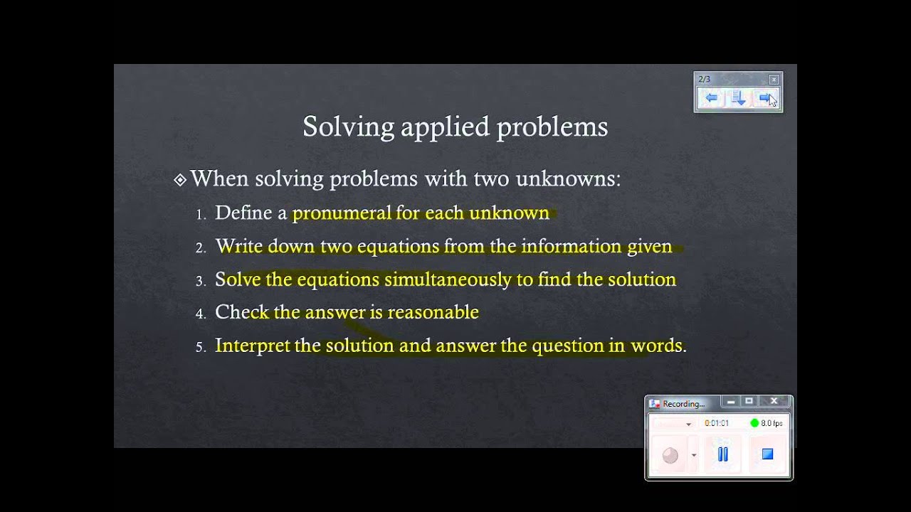 Yr 10 5 3 Further applications of simultaneous equations - YouTube