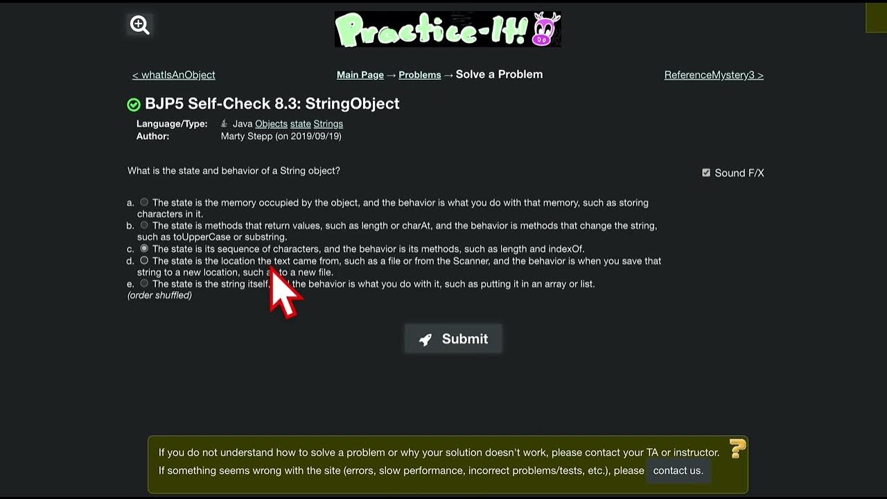 Java Practice It | Self-Check 8.3: StringObject | objects, definition, state, strings - YouTube