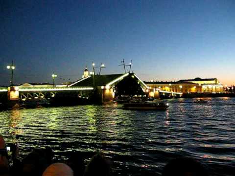 Bridge raising on the Neva River during White Nights