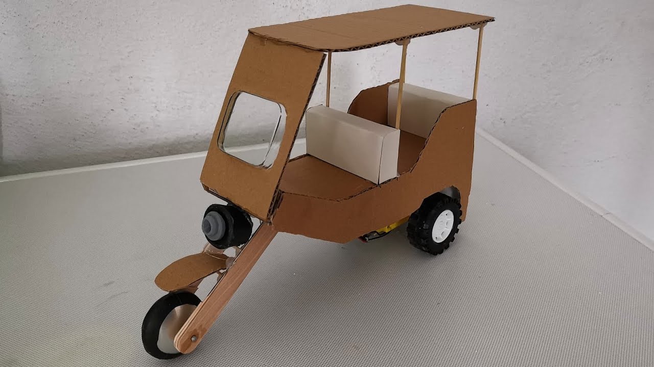 How to make mini Matchbox tuk tuk / Cardboard tuk tuk DC Motor - MB ...