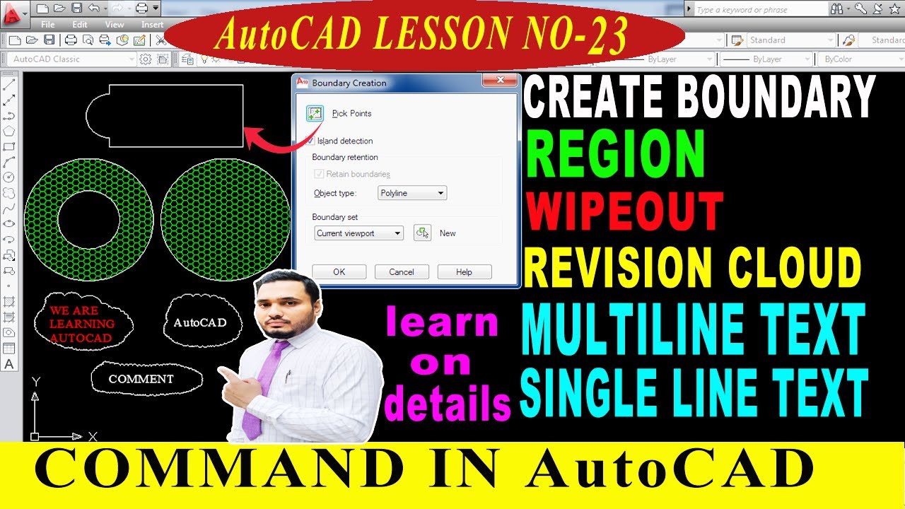 AutoCAD create boundary and region,wipeout ,revision cloud,multi line ...