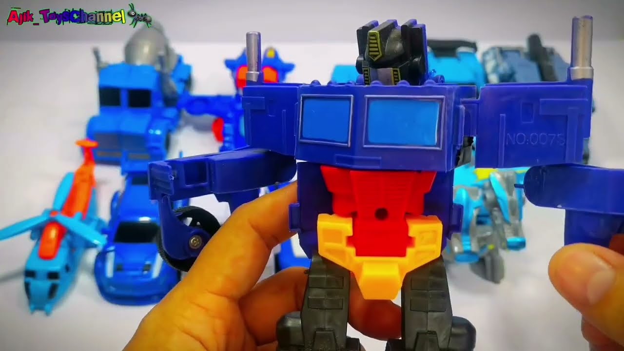 Collections of blue cars optimus prime, police car, jet fighter, robo ...
