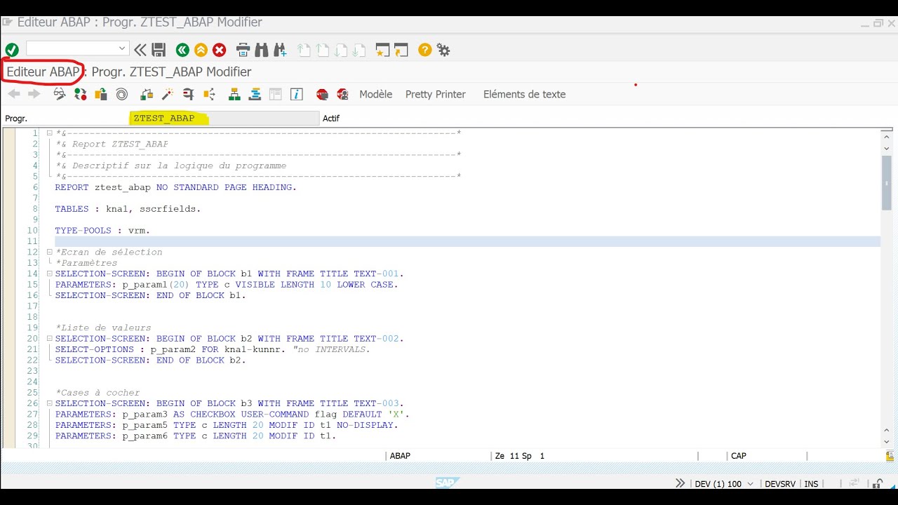 Sap Erp Editeur Abap Se38 First Program Abap Youtube