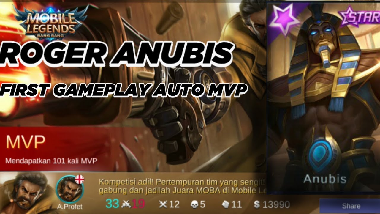 SKIN ROGER ANUBIS GAMEPLAY AUTO MVP|| MOBILE LEGENDS#1 - YouTube
