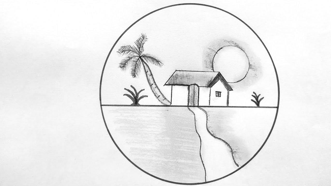 scenery drawing easy || circle drawing scenery #circle Home drawing ...