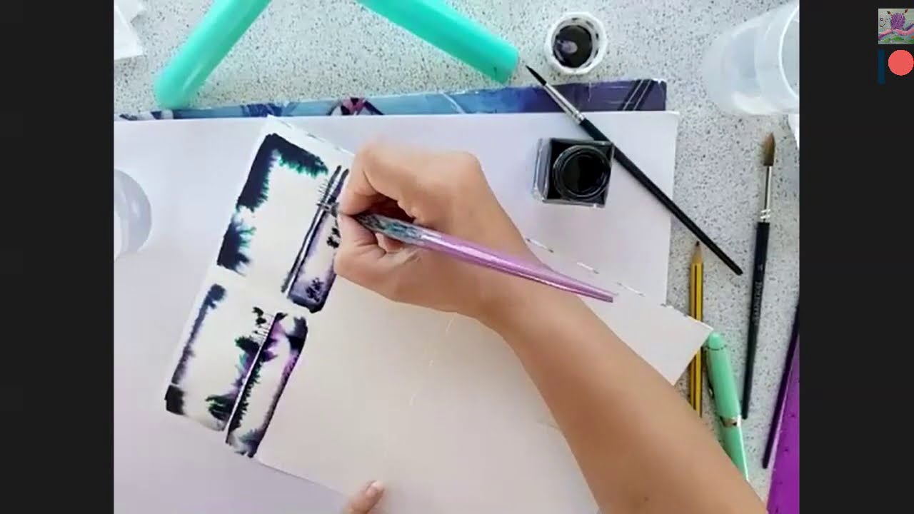 Landscapes with fountain pen ink & bleach solution - YouTube