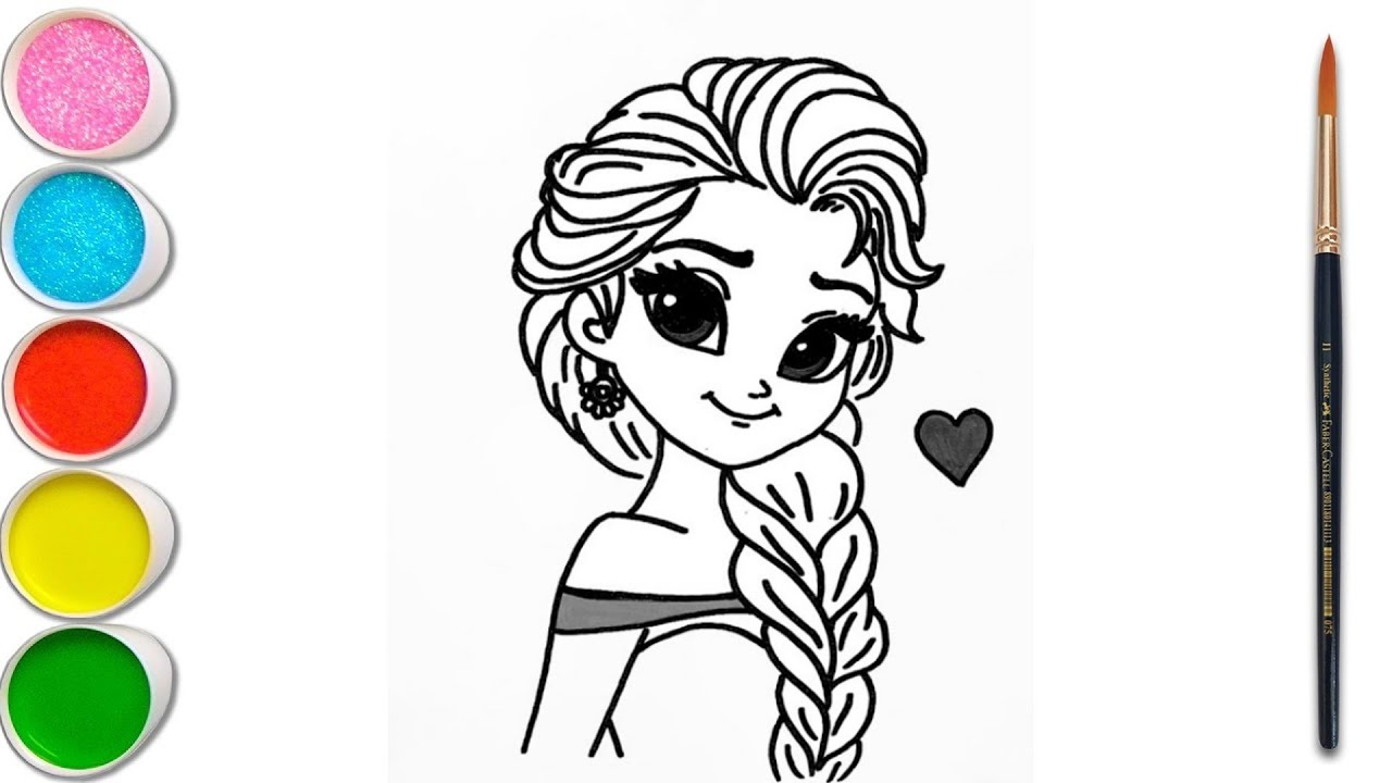 Beautiful Elsa Drawing for Kids, Painting & Coloring for Kids | Let's ...