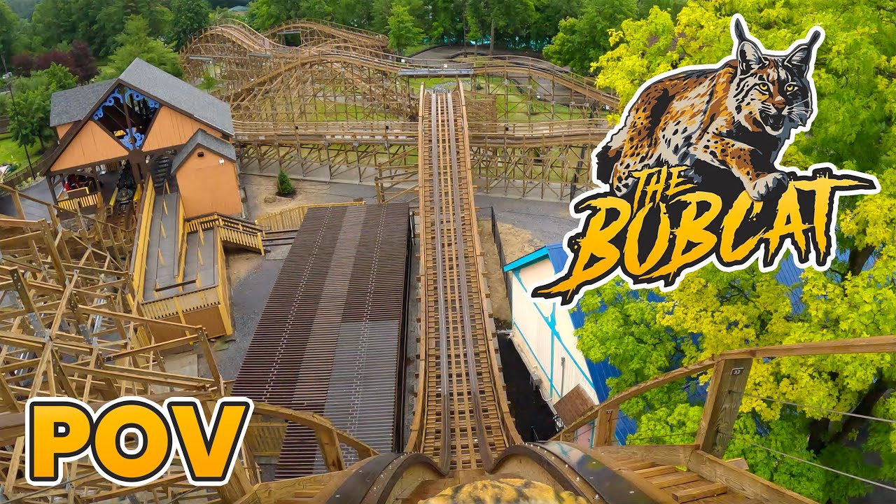 Bobcat Front Row POV Six Flags Great Escape New for 2024 Wooden Roller ...