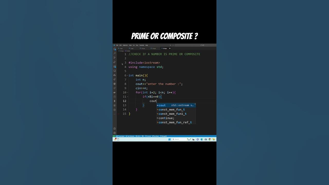 To check whether a no. is prime or composite in cpp? ‎@The_Code_yt #coding #prime #cpp #vscode ...