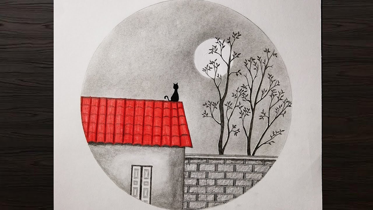 Easy Moonlight Night Scenery - Drawing | Pencil Sketch || how to draw ...