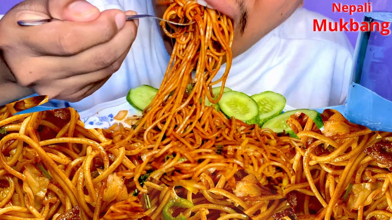 Nepali Mukbang / Buff Chowmein eating Show / Food challenge / Homemade ...