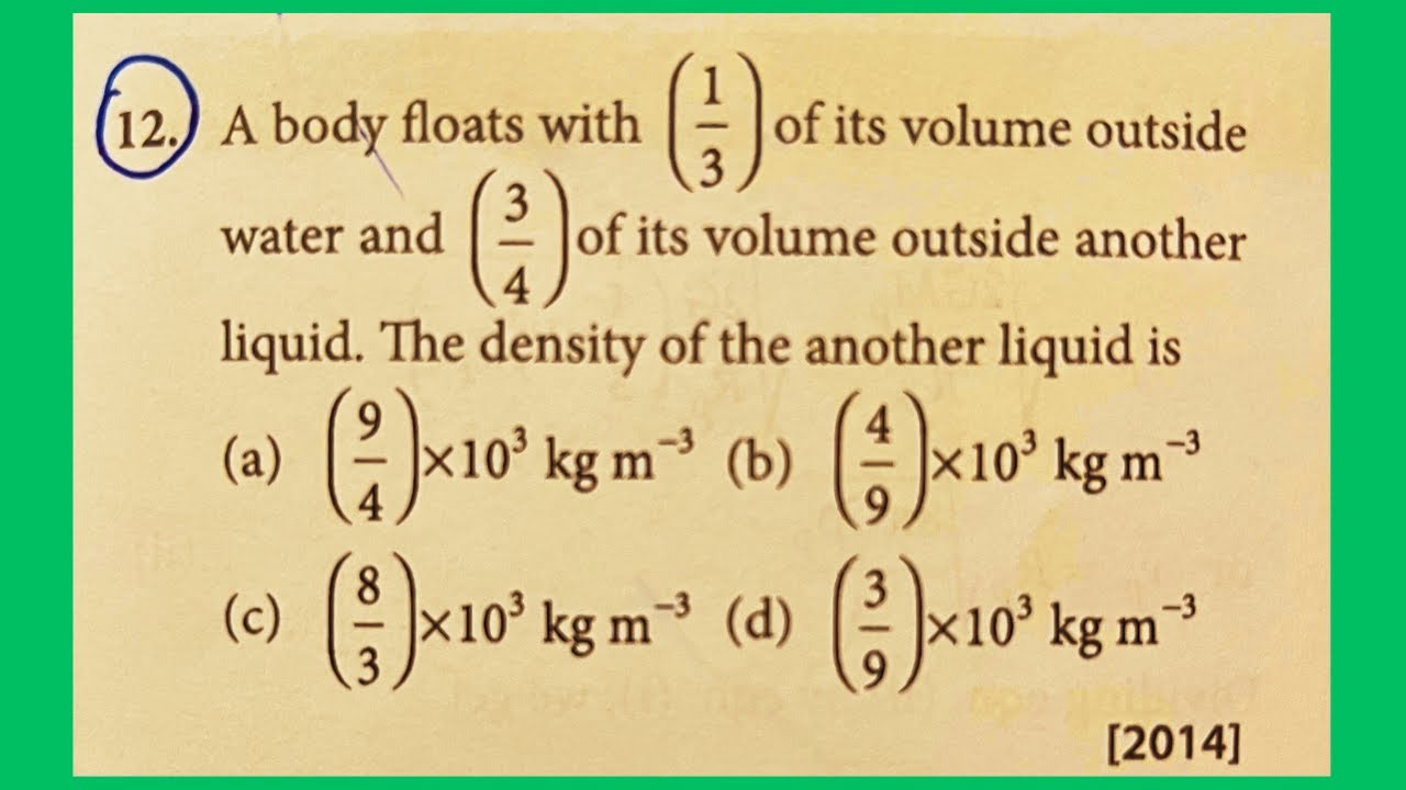 A Body Floats 1 3 Of Its Volume Outside Water And 3 4 Of Its Volume a-body-floats-1-3-of-its-volume-outside-water-and-3-4-of-its-volume