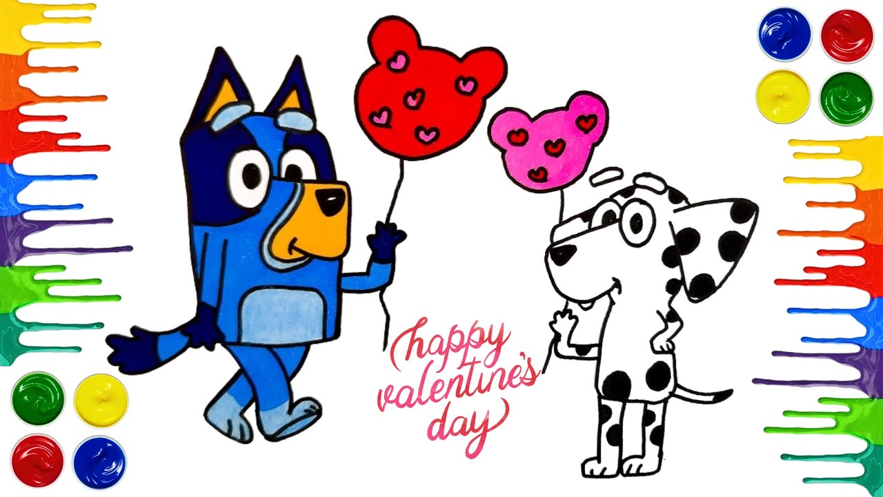 Drawing and Coloring Bluey and Chloe for kids/Bluey painting and ...