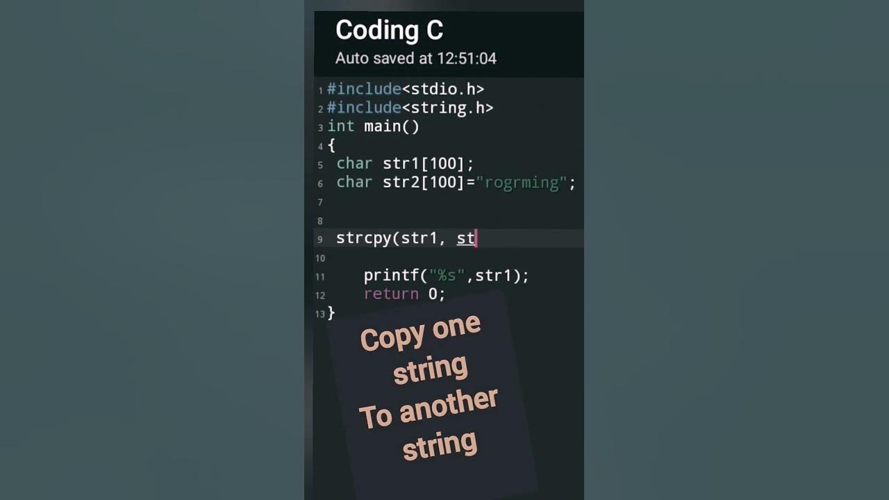 Copy One String To Another String In C Programing Coding Computertech98 Youtube