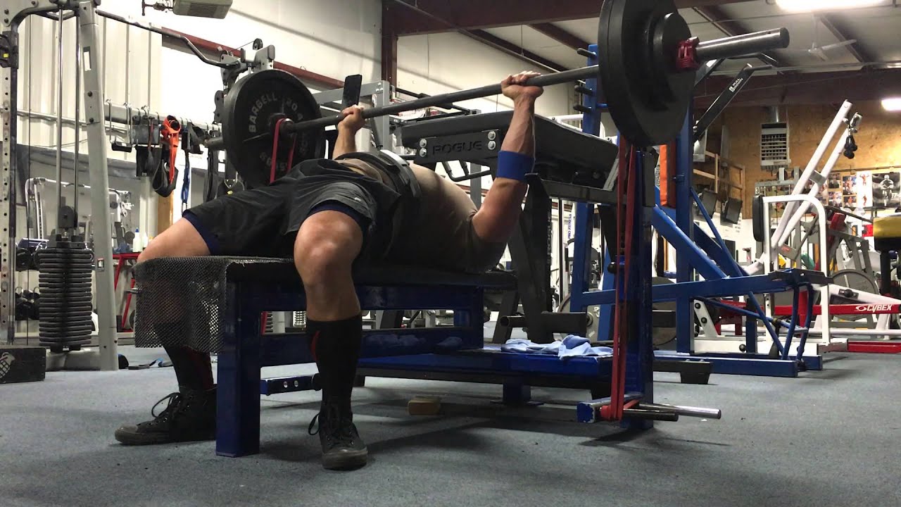 TSA, wk 8, day 4, bench press with red bands, 295x1, set 3 - YouTube