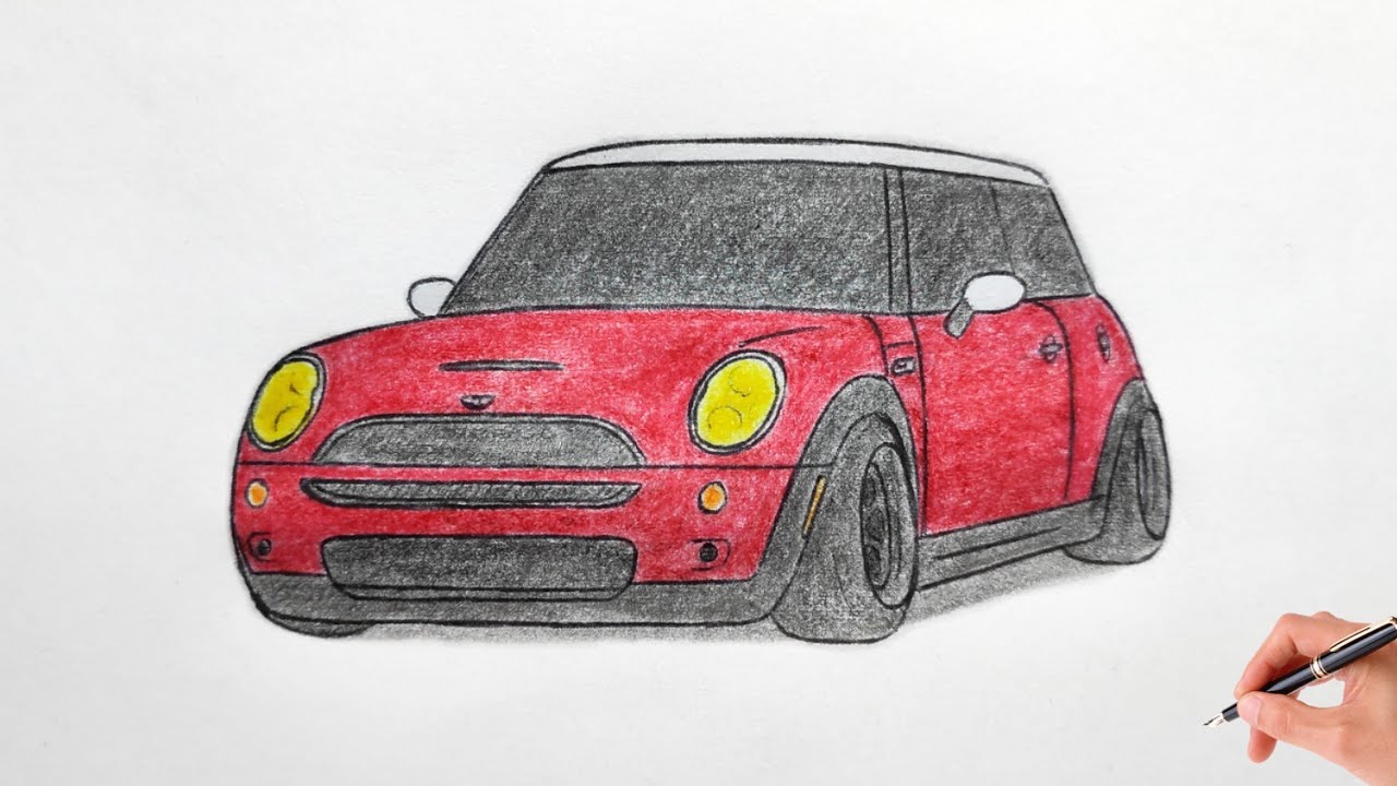 How to draw a MINI COOPER 2005 / drawing 3d car / coloring mini cooper ...