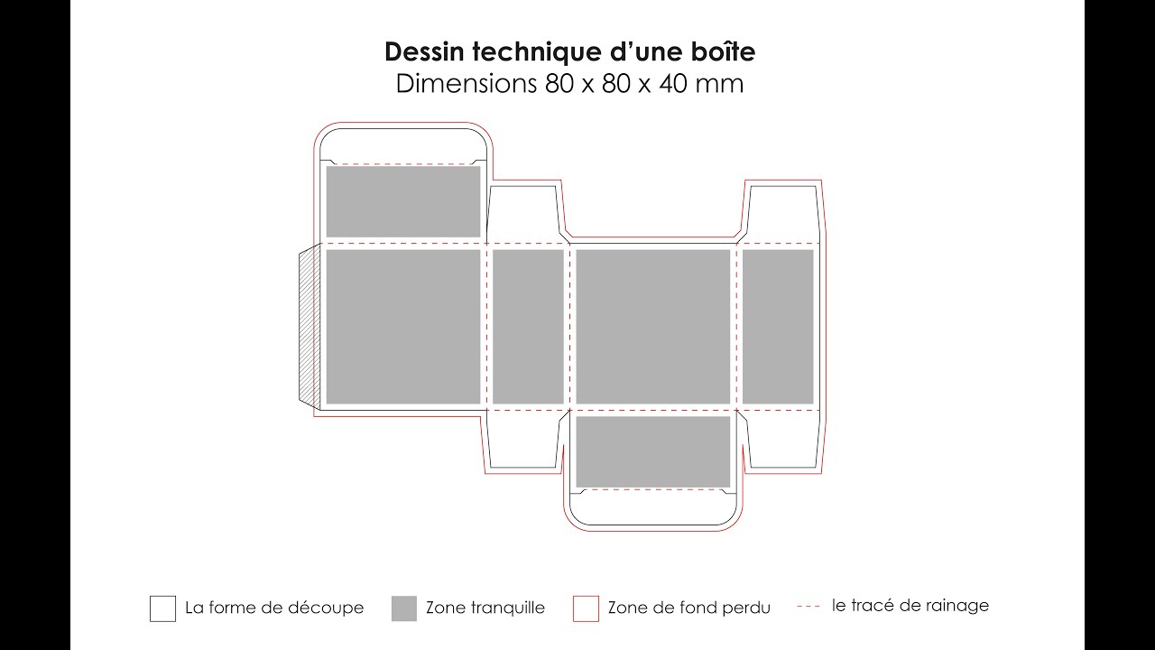 Packaging : Dessin technique d'une boite ( Dimensions 80 x 80 x 40 mm ...