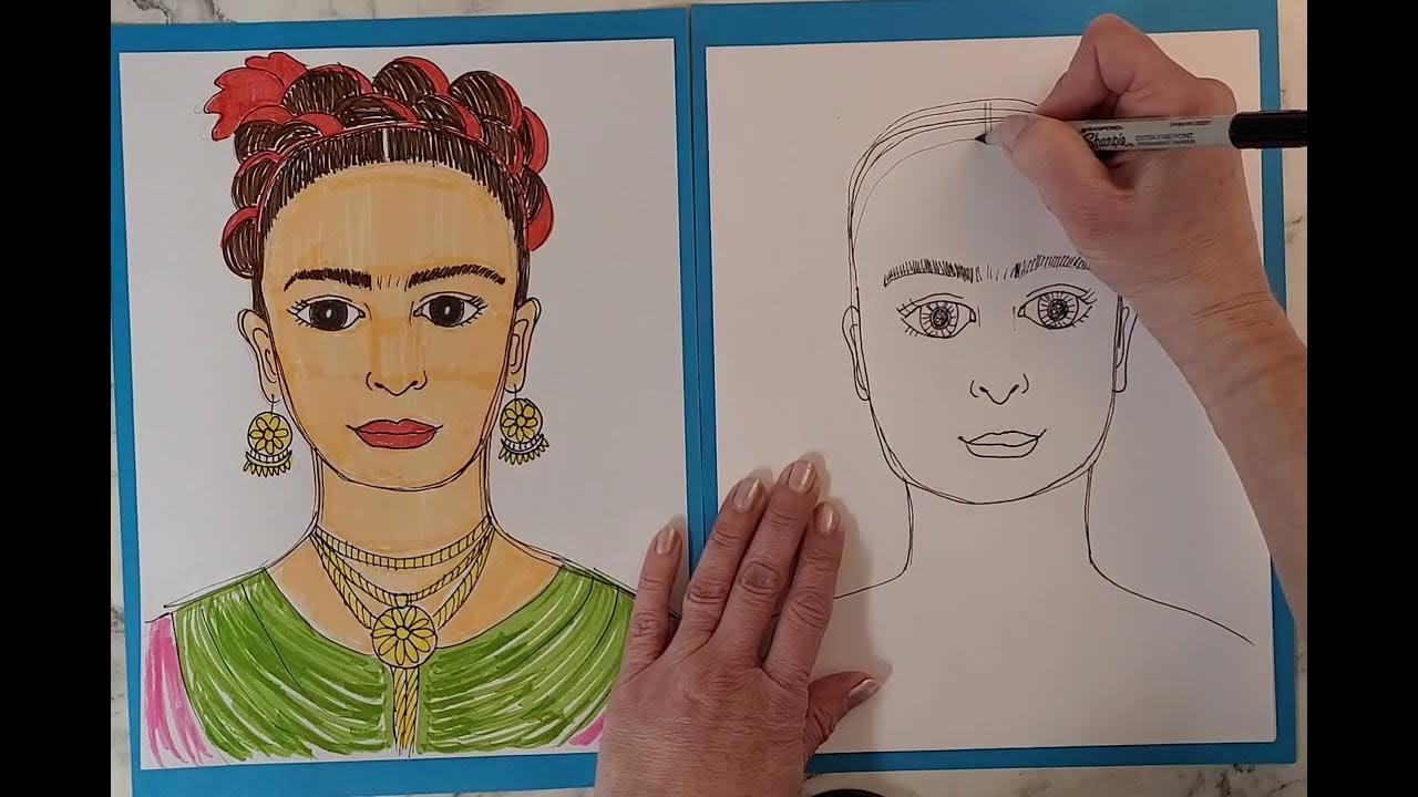 How to draw Frida Kahlo easy step by step @artmakeslifemeri - YouTube