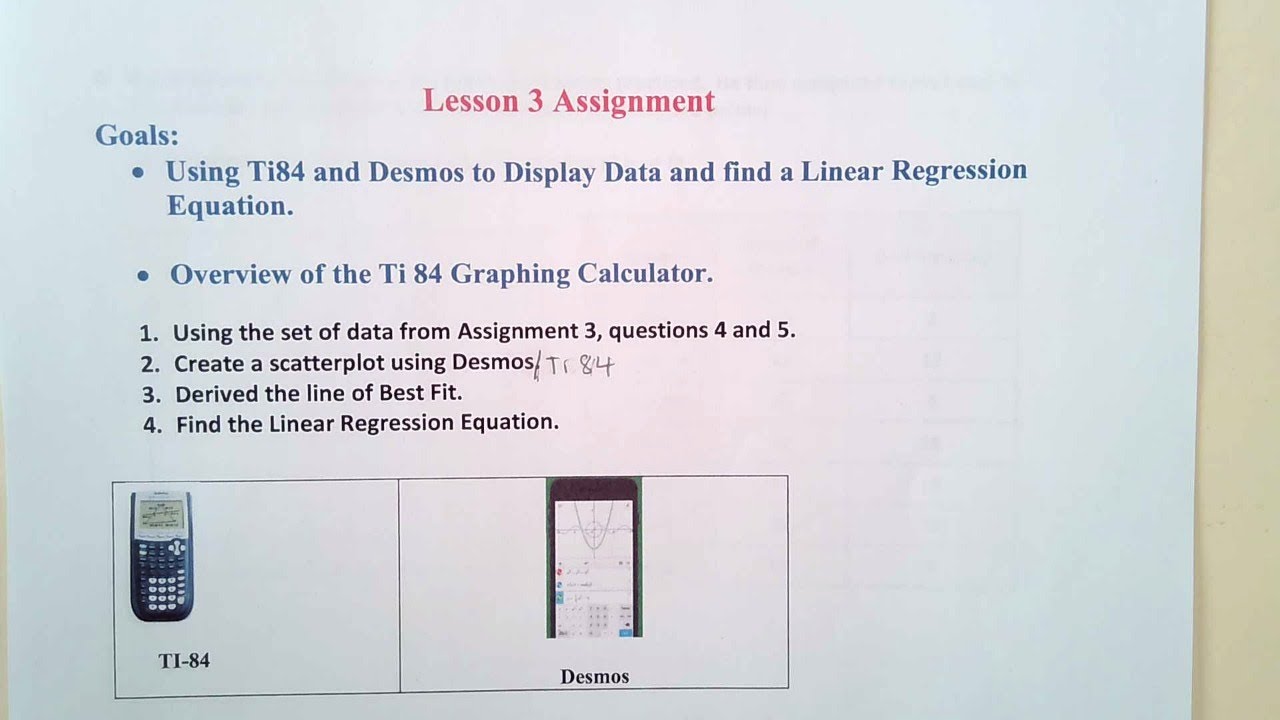 Lesson 3: Using Ti84 and Desmos to Find a Linear Regression Equation - YouTube
