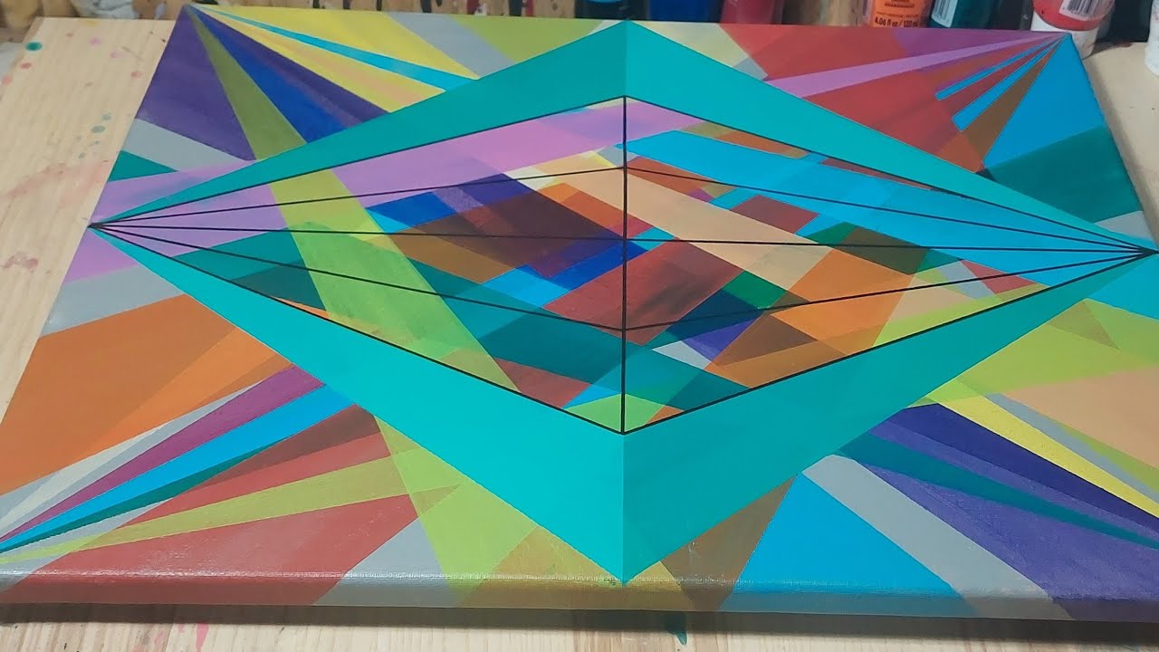 Acrylic Geometric Painting Using masking Tape - YouTube