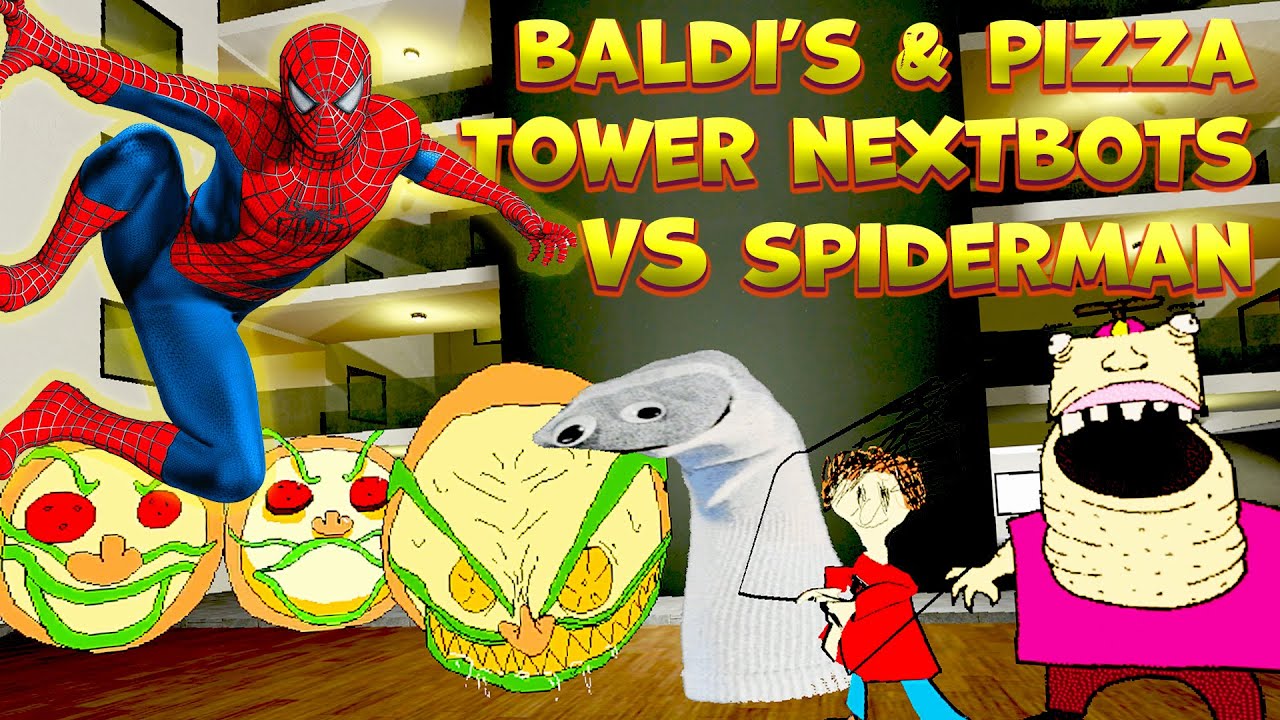 baldi’s & pizza tower nextbots VS spiderman in liminal hotel - YouTube