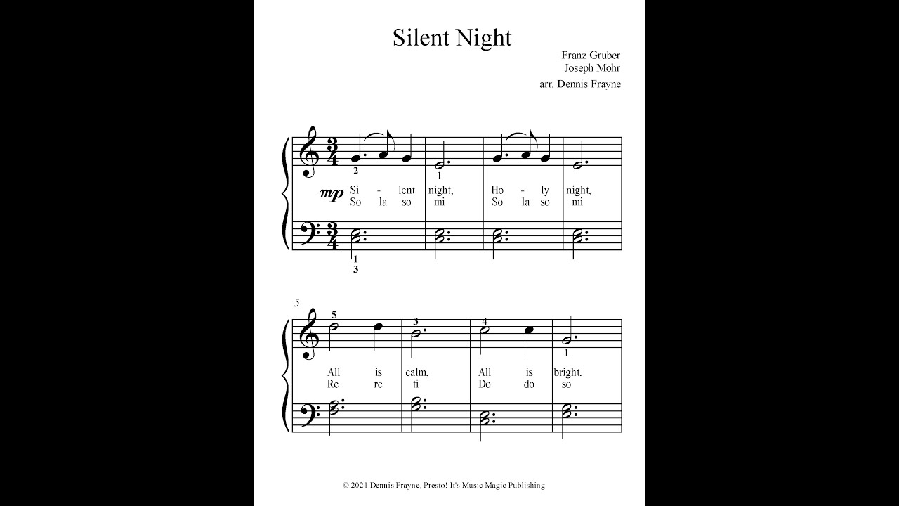Silent Night, arranged for beginner piano by Dennis Frayne - YouTube