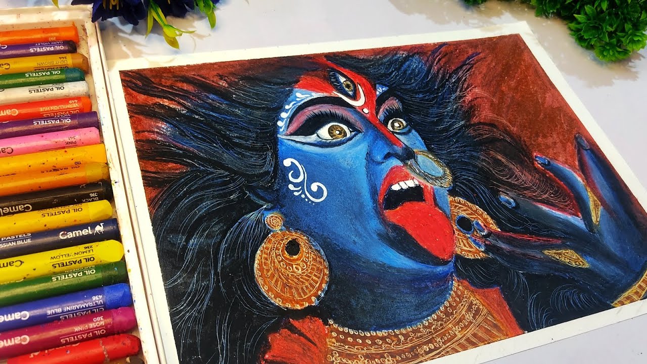 Maa Kali Angry Face Drawing , Oil Pastel Drawing Step by step full ...