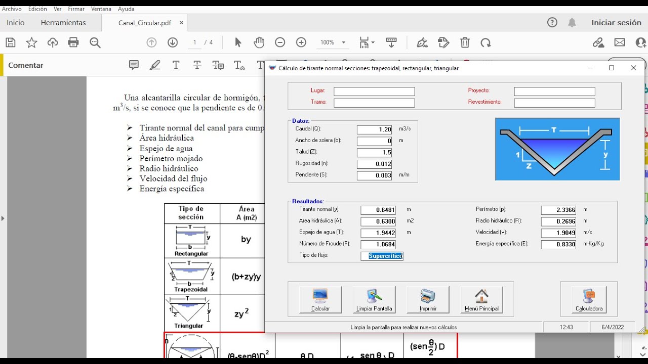 Cálculo del tirante normal en canal triangular - YouTube