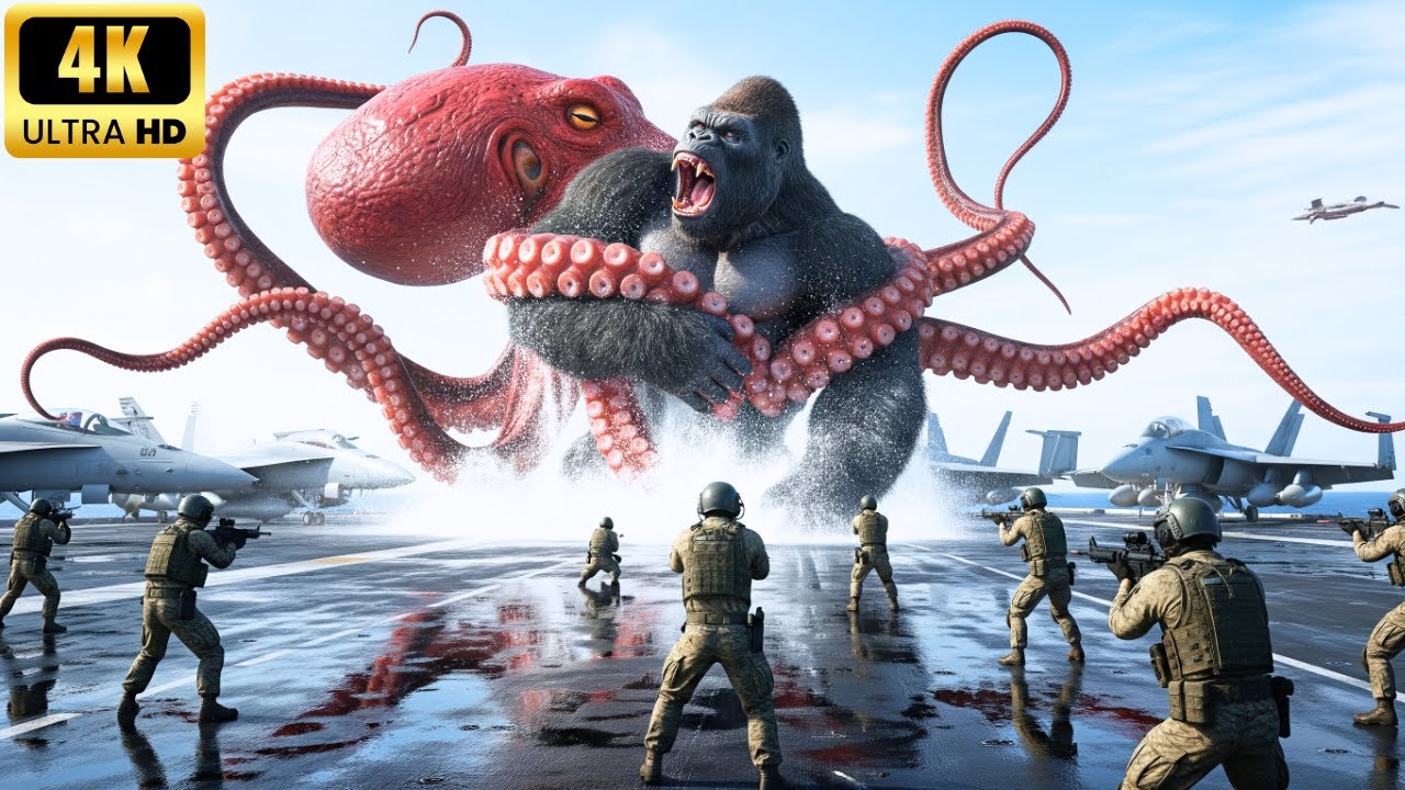 King Kong vs Giant Octopus | FULL BATTLE on Aircraft Carrier - YouTube